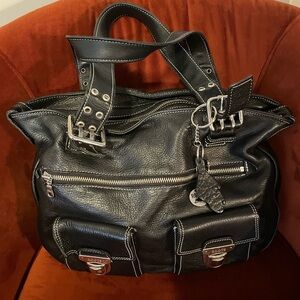 Roots | Bags | Roots Black Leather Handbag With Silver Details | Poshmark